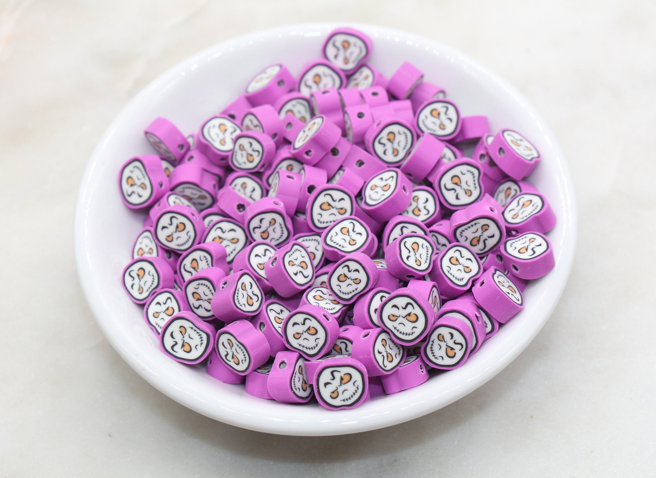Scary Face Beads, Halloween Themed Clay Beads, Ghost Clay Beads ...