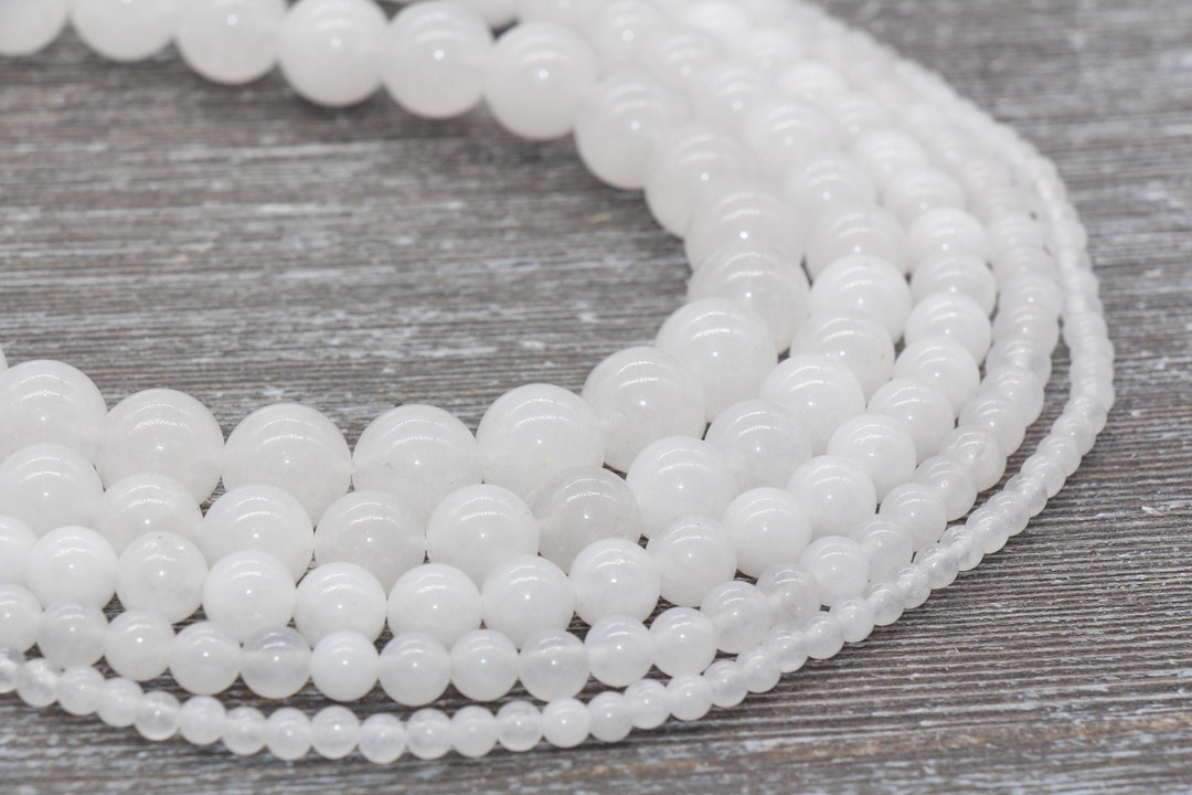 White Jade Beads, White Gemstone Beads, Round Stone Beads, Jewelry ...