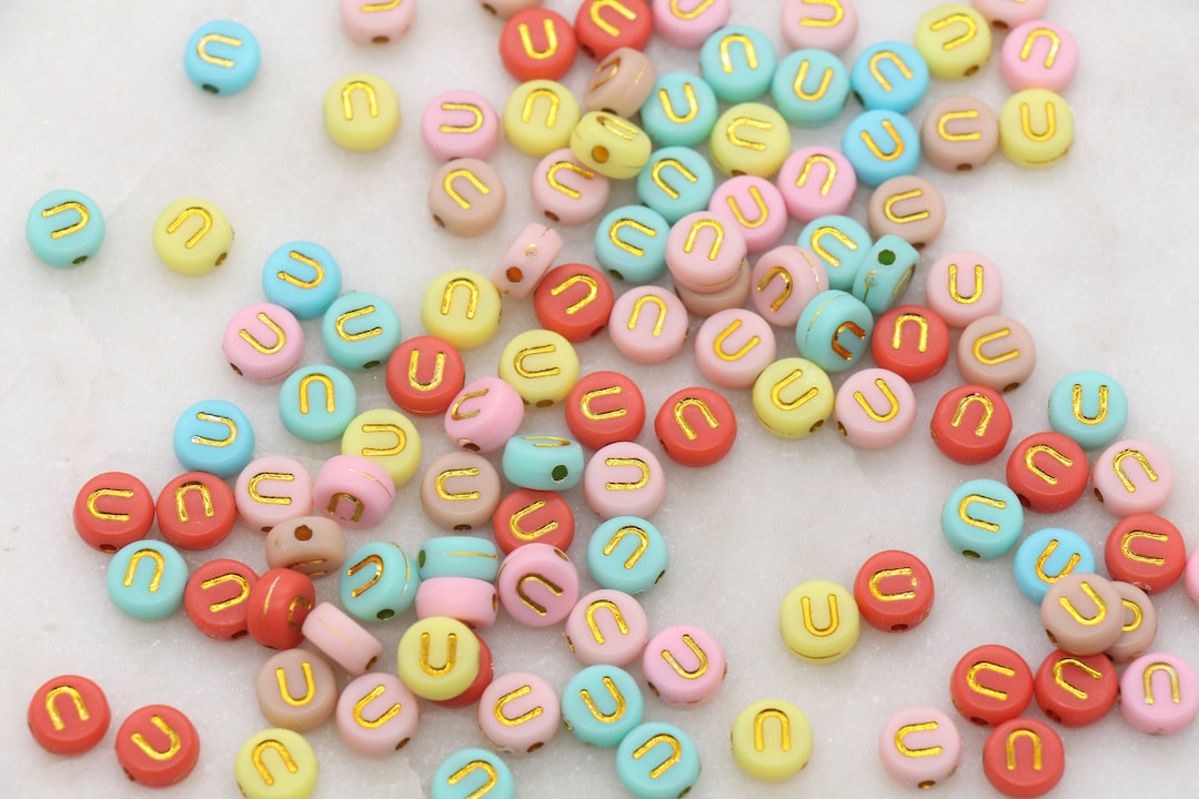 Letter U Round Beads, Individual Letter Beads, Multicolor Round ...