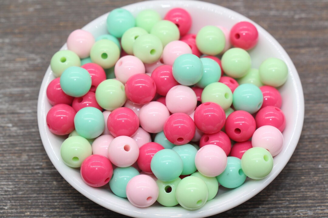12mm Mix Round Gumball Beads, Pink and Mint Mix Acrylic Loose Beads ...