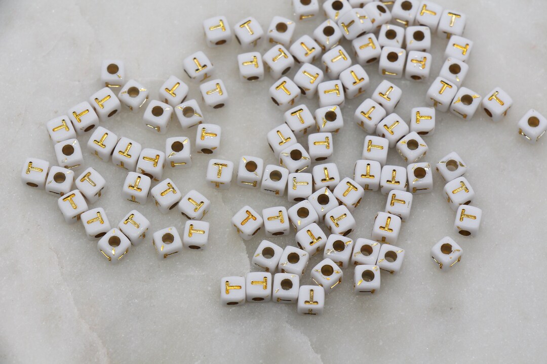 Letter T Cube Beads Individual Letter Beads White and Gold - Etsy