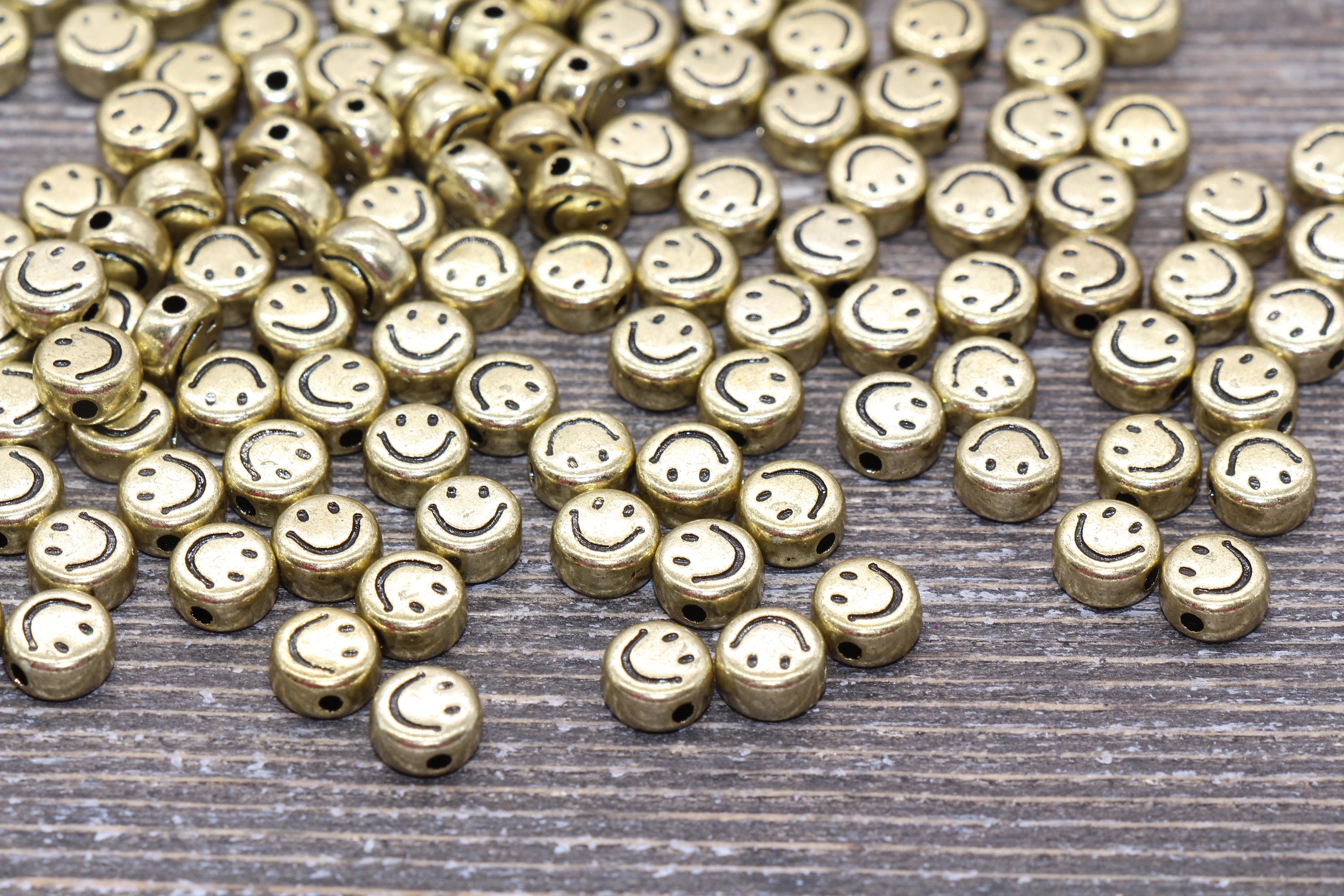 Gold Smiley Face Round Beads Emoji Beads Happy Face Beads - Etsy