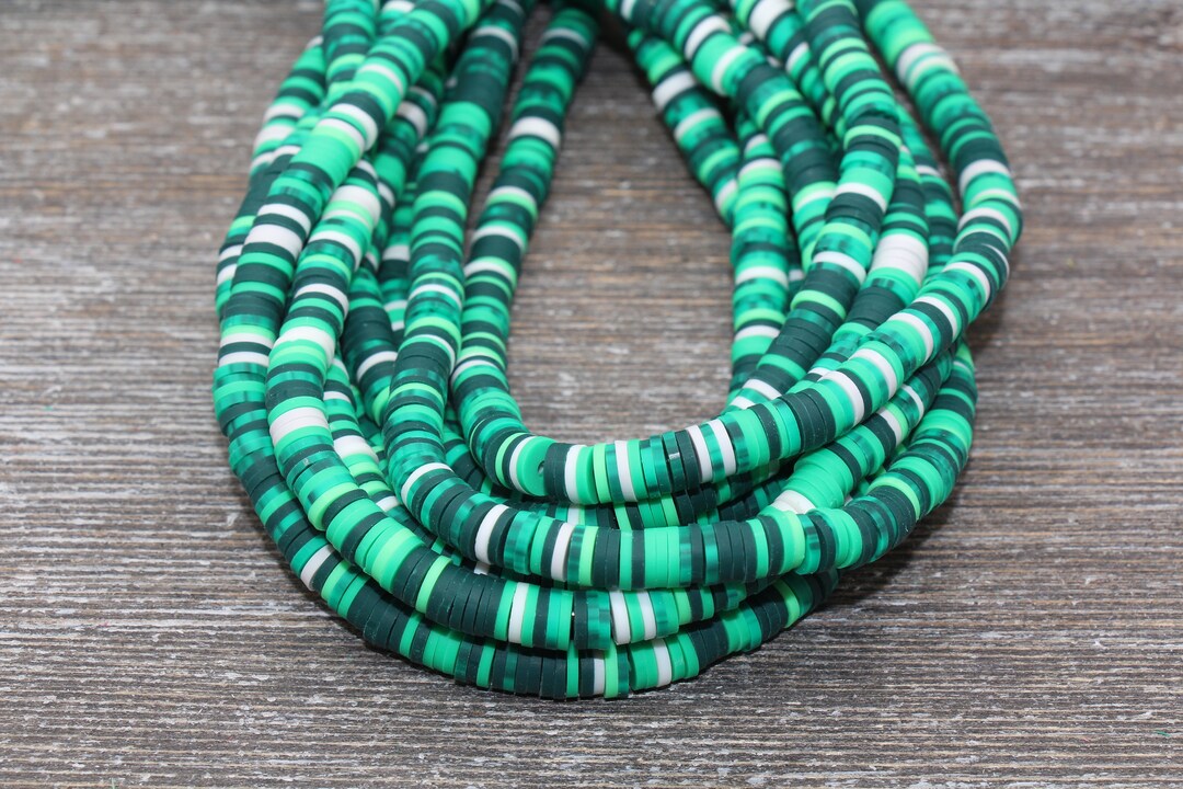 6mm Multicolored Polymer Clay Disc Beads, Green and White Mixed Color ...