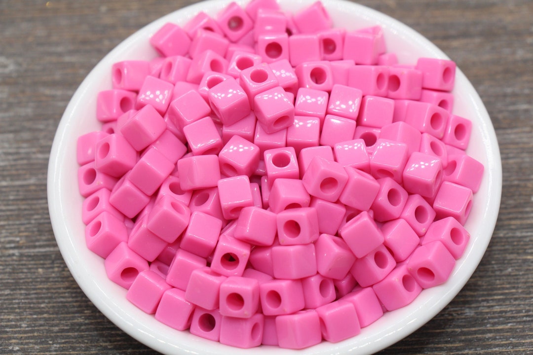 Barbie Pink Cube Beads, Acrylic Cube Square Beads, Acrylic Spacer Beads ...