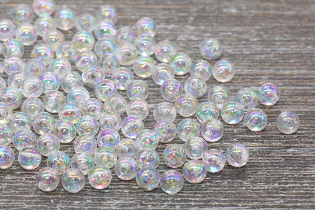 6mm Clear AB Round Beads, Iridescent Acrylic Gumball Beads, Transparent ...