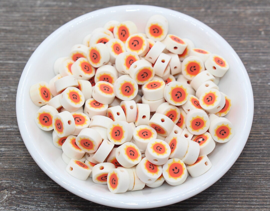 Smiling Sun Polymer Clay Beads, Kawaii Sun Beads, Happy Sun Clay Beads ...