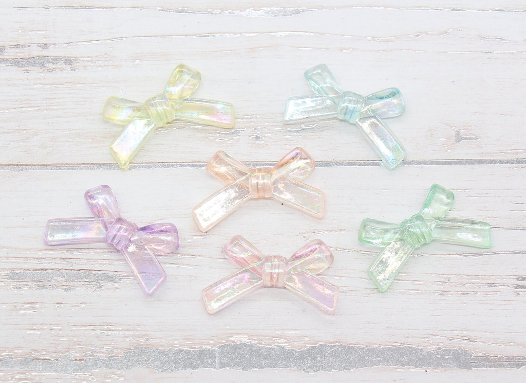 Iridescent Acrylic Bow Beads, AB Rainbow Translucent Bow Beads ...
