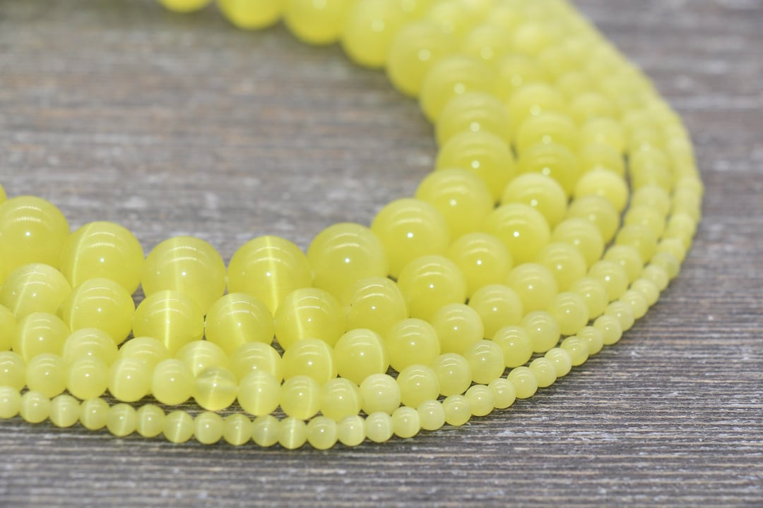 Yellow Cat Eye Beads, Yellow Round Beads, Smooth Round Beads, Jewelry ...