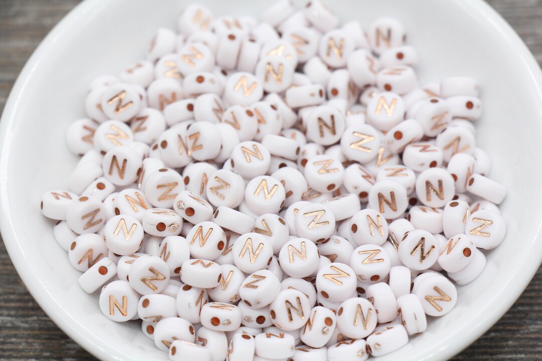 Letter N Alphabet Beads, Rose Gold Letter N Beads, Individual Letter N ...