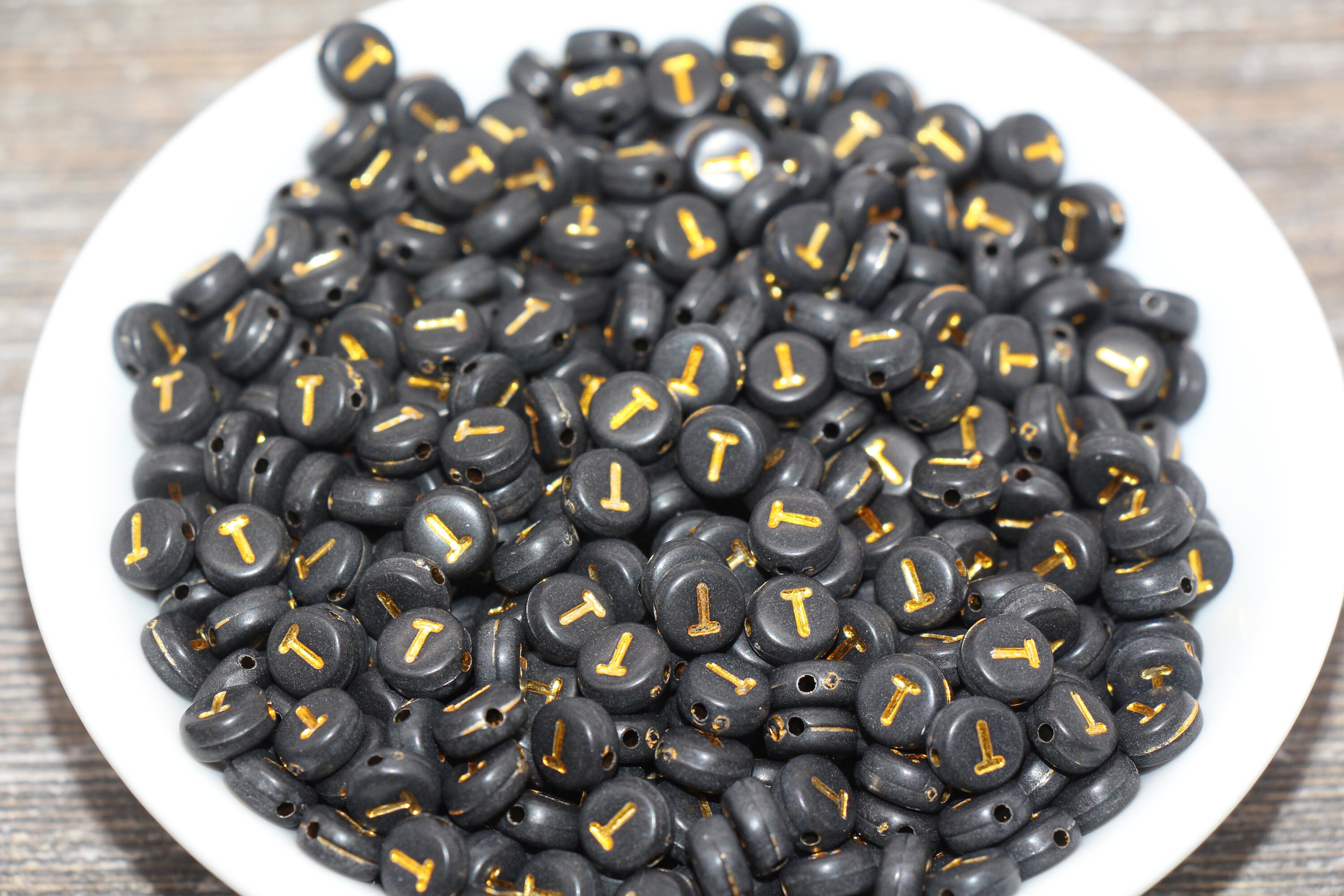 Letter T Beads Black With Gold Letter T Individual Letter | Etsy