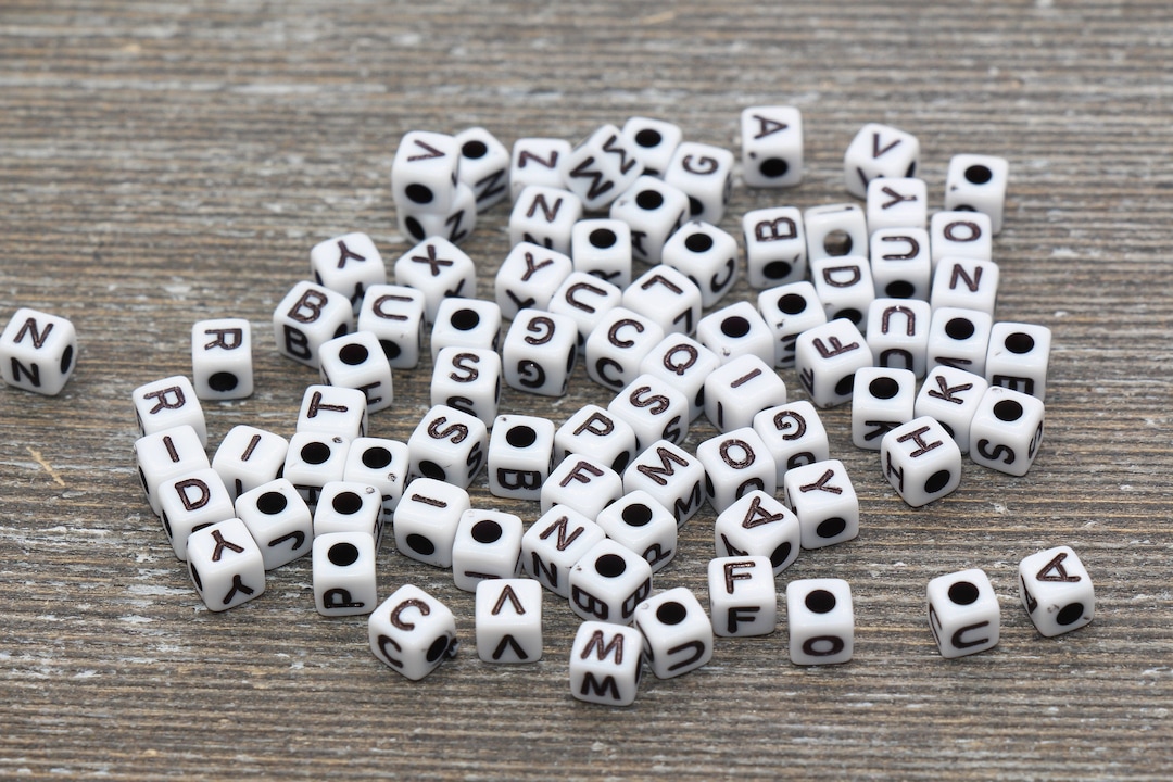 White and Black Cube Alphabet Letter Beads, Black Acrylic Letter Beads ...