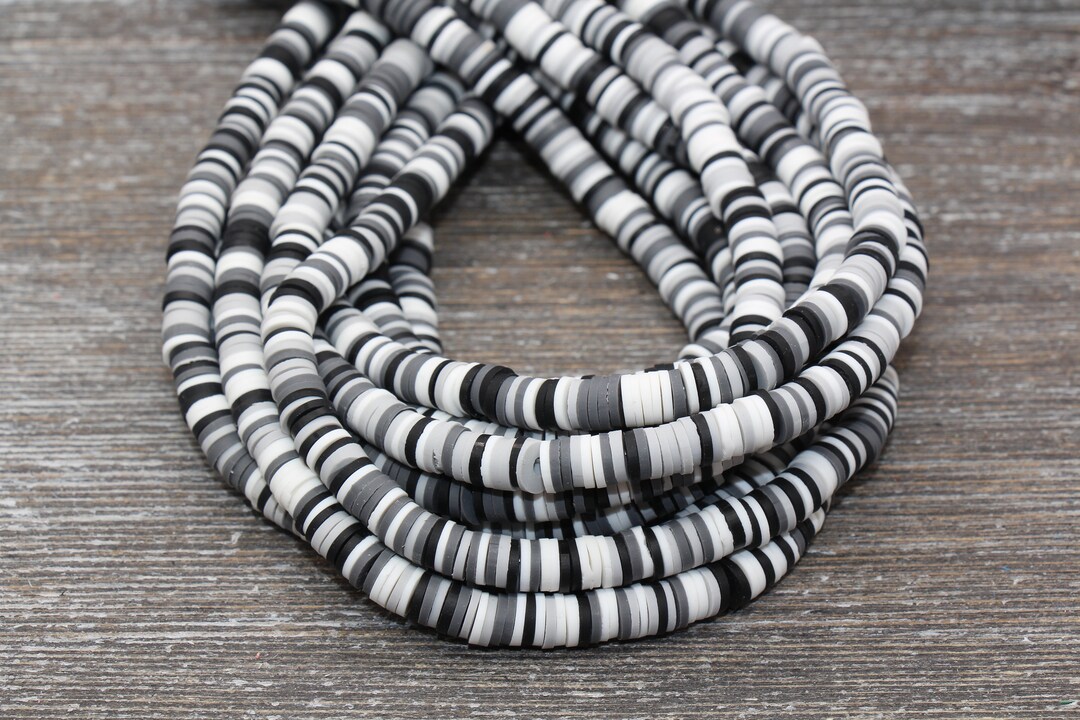 6mm Multicolored Polymer Clay Disc Beads, Gray, White, and Black Mix ...