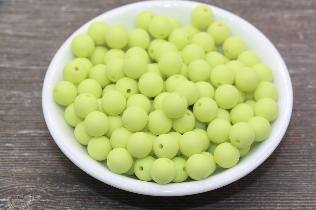 10mm Matte Lime Green Gumball Beads, Chunky Frosted Acrylic Round ...