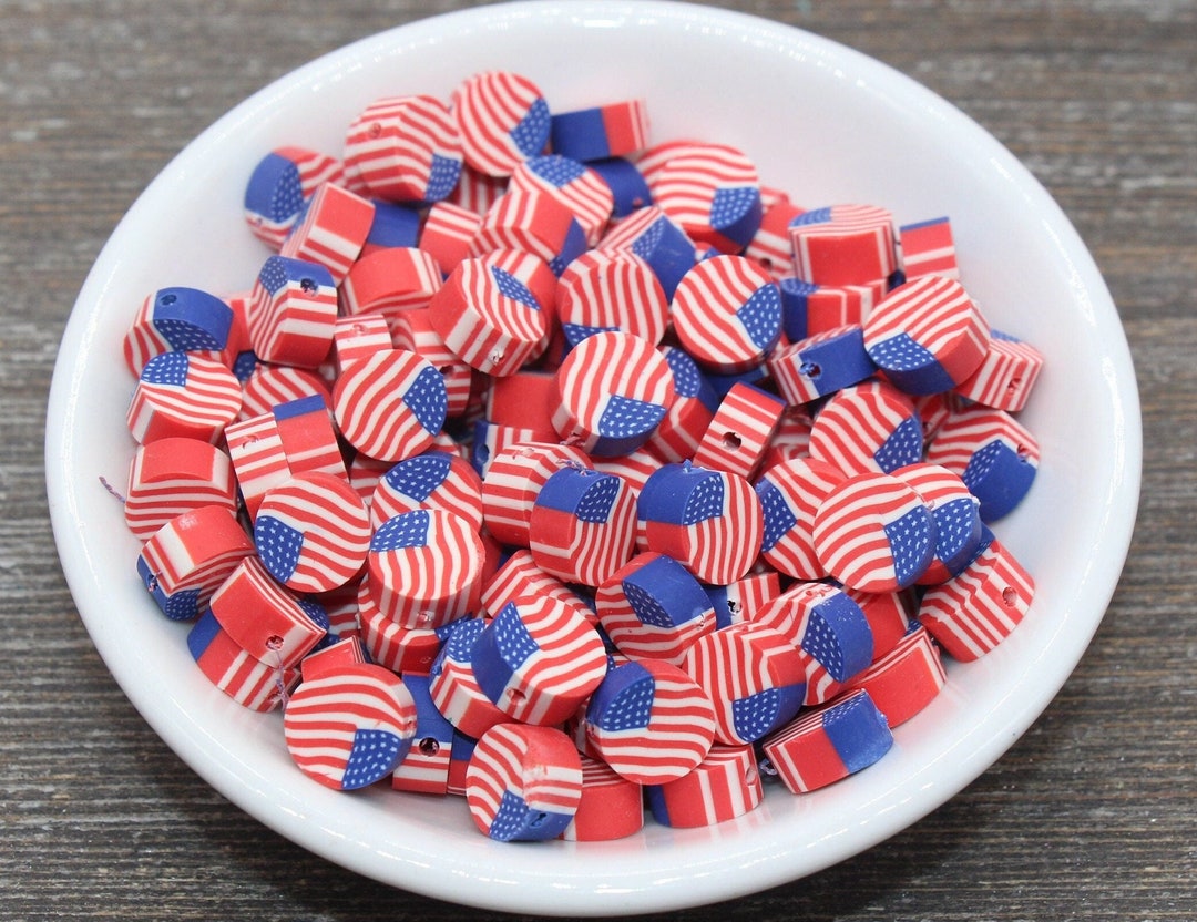 Patriotic American Flag Clay Beads, United States Flag Polymer Clay ...