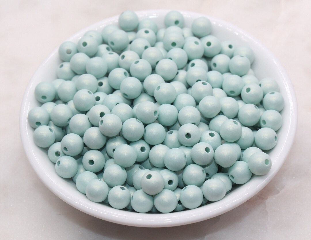 8mm Mint Green Shimmer Gumball Beads, Round Acrylic Loose Beads ...