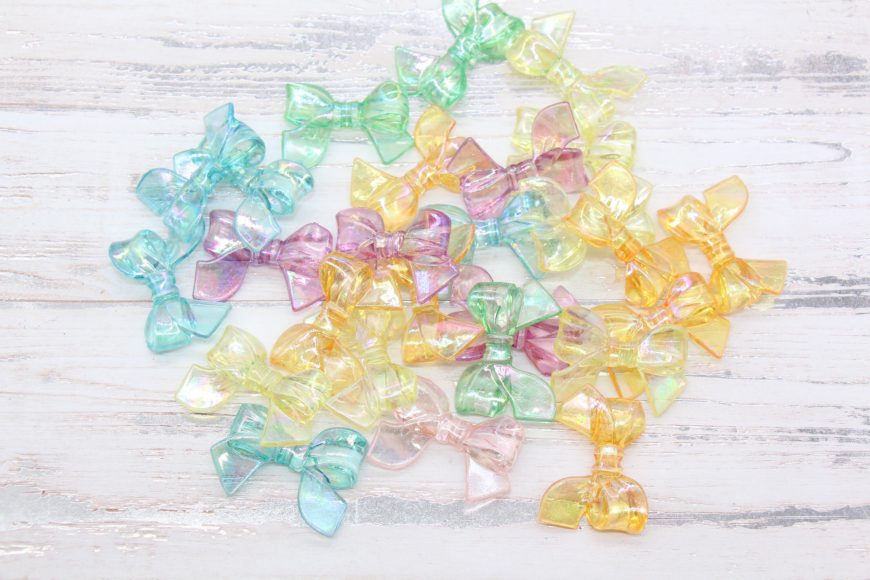 Iridescent Acrylic Bow Beads AB Rainbow Translucent Bow - Etsy