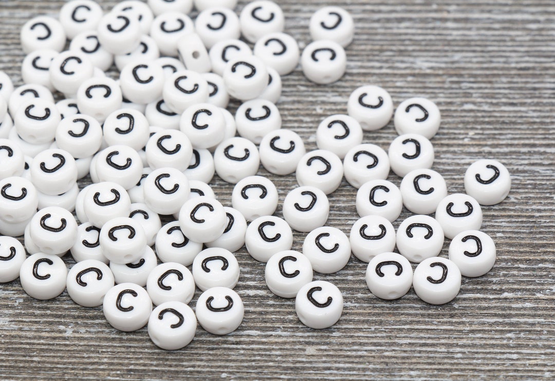 Letter C Alphabet Beads, White Alphabet Letter Beads, Acrylic White and ...