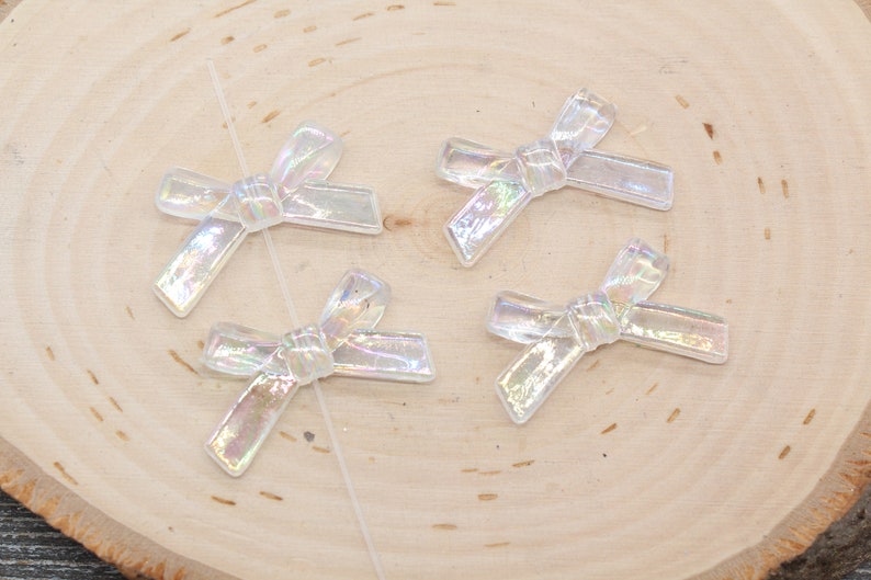 Transparent Bow Beads, Iridescent Acrylic Ribbon Bow Beads, Clear AB ...