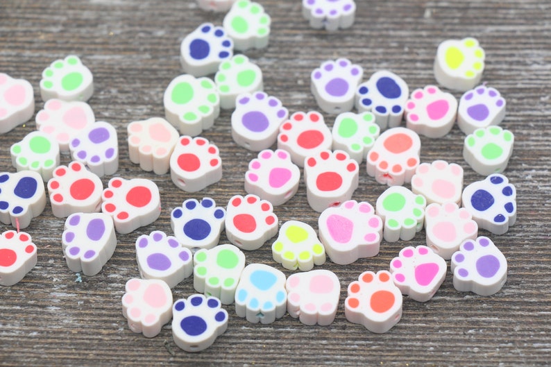 Paw Print Polymer Clay Beads, Dog Paw Beads, Paw Clay Beads, Dog Paw ...