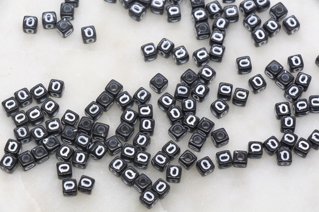 Letter Q Cube Beads, Individual Letter Beads, Black and White Cube ...