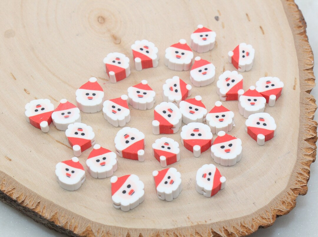 Santa Claus Polymer Clay Beads, Christmas Holiday Fimo Cane Beads ...