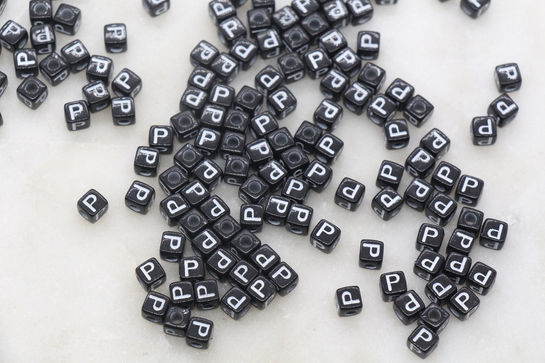 Letter P Cube Beads, Individual Letter Beads, Black and White Cube ...