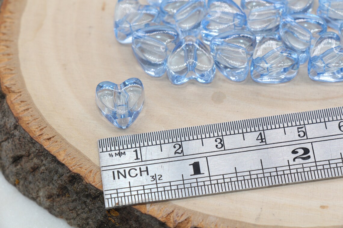 Chunky Blue Heart Beads, Transparent Blue Acrylic Heart Beads, Chunky ...