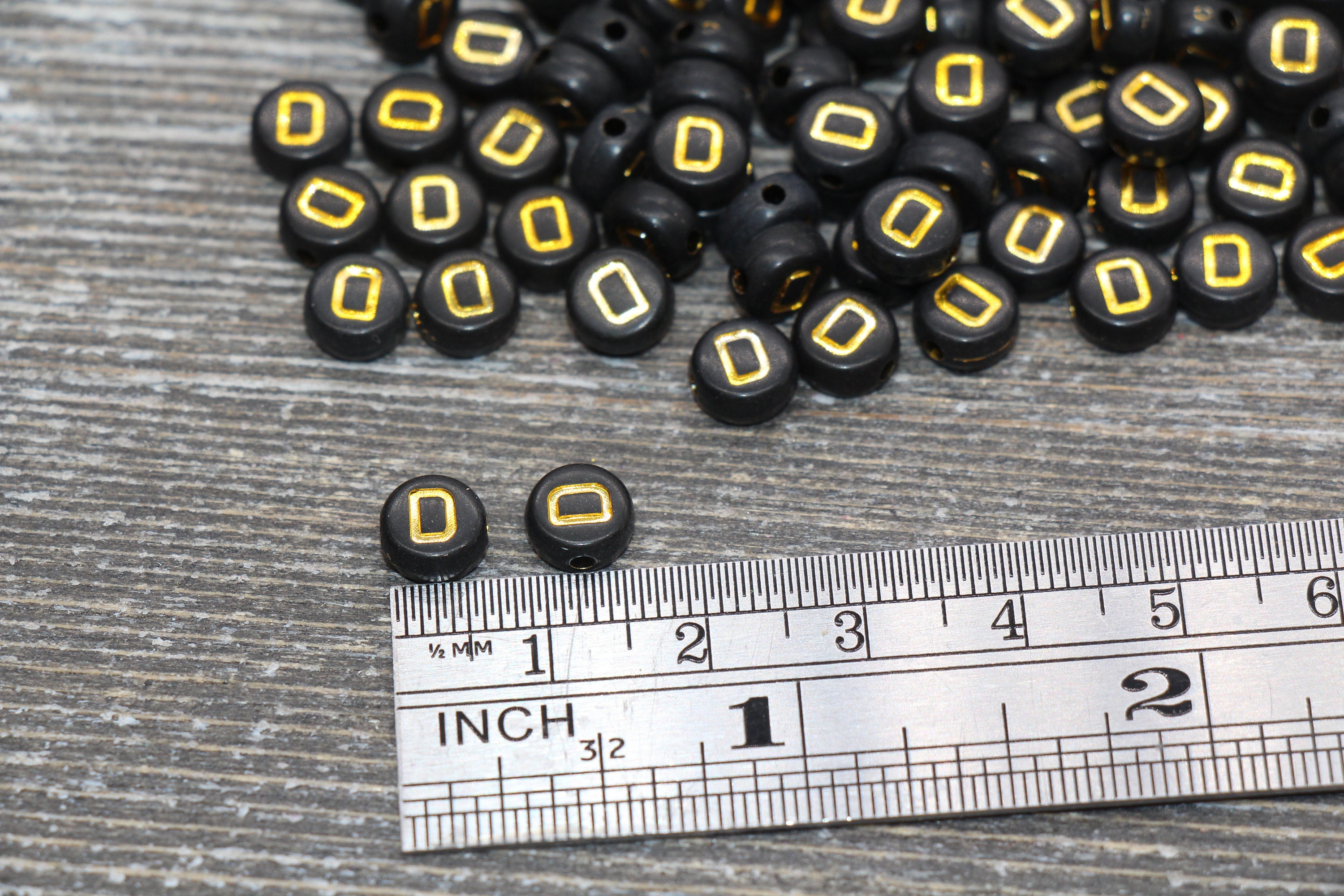 Letter D Beads, Black With Gold Letter D, Individual Letter, Single ...