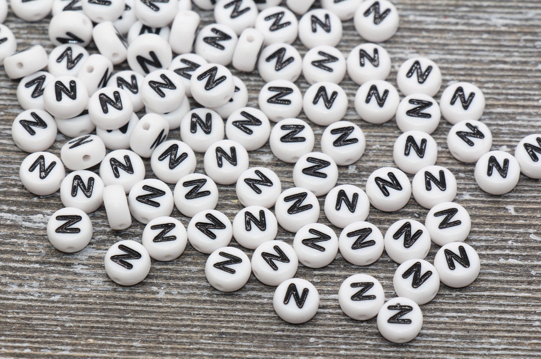 Letter N Alphabet Beads, White Alphabet Letter Beads, Acrylic White and ...