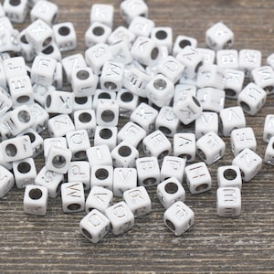 Silver Alphabet Letter Cube Beads, White Beads With Silver Letters ...