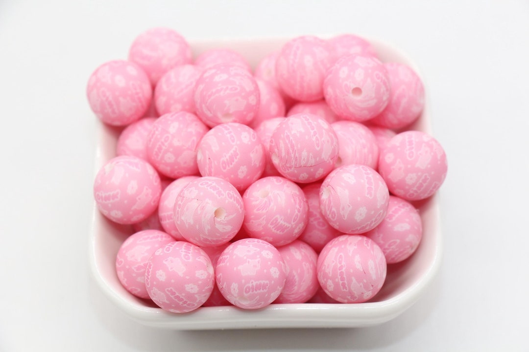 15mm Pig Printed Beads, Farm Animal Silicone Beads, Round Bubblegum ...