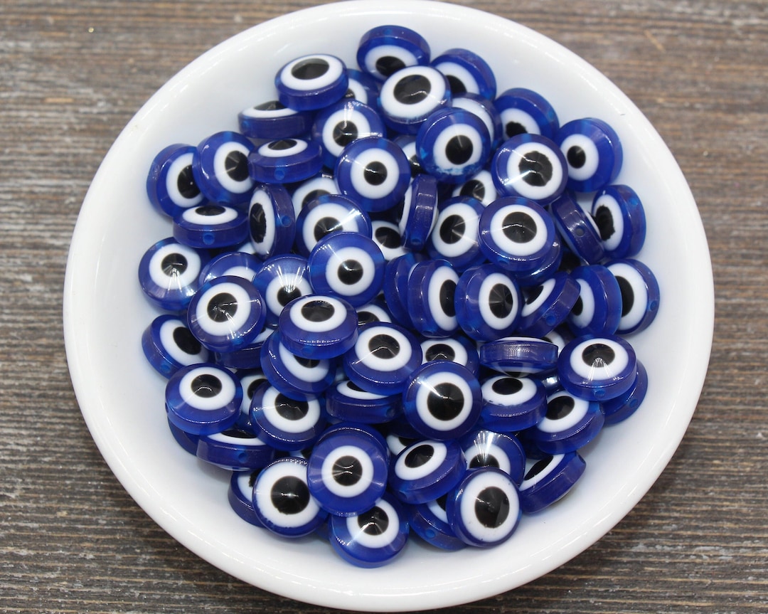 12mm Royal Blue Eyeball Beads, Flat Round Evil Eyeball Beads, Turkish ...