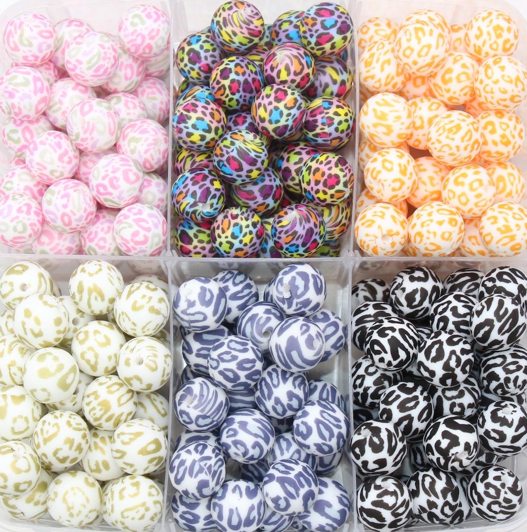 15mm Leopard Printed Beads, Animal Print Silicone Beads, Round ...