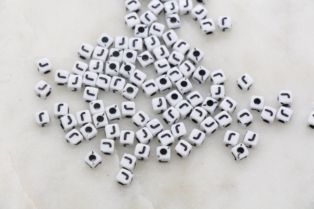 Letter J Cube Beads, White and Black Cube Alphabet Letter Beads, Black ...