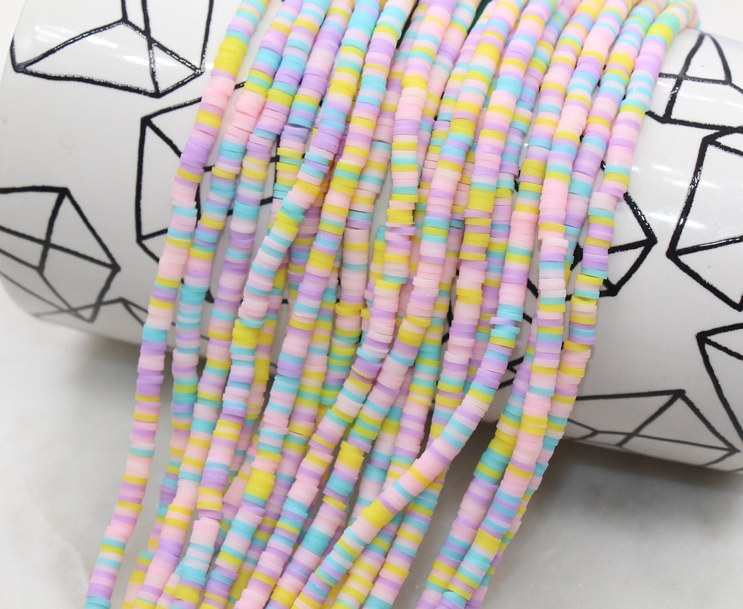 4mm Multicolored Pink Heishi Beads, Multicolored Polymer Clay Disc ...