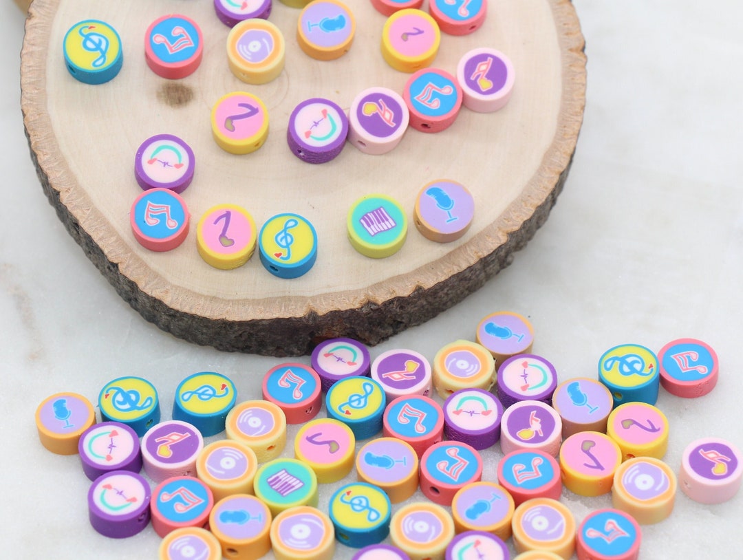 Assort Music Themed Polymer Clay Beads, Music Note Beads, Round Clay Beads, Heart Clay Beads ...
