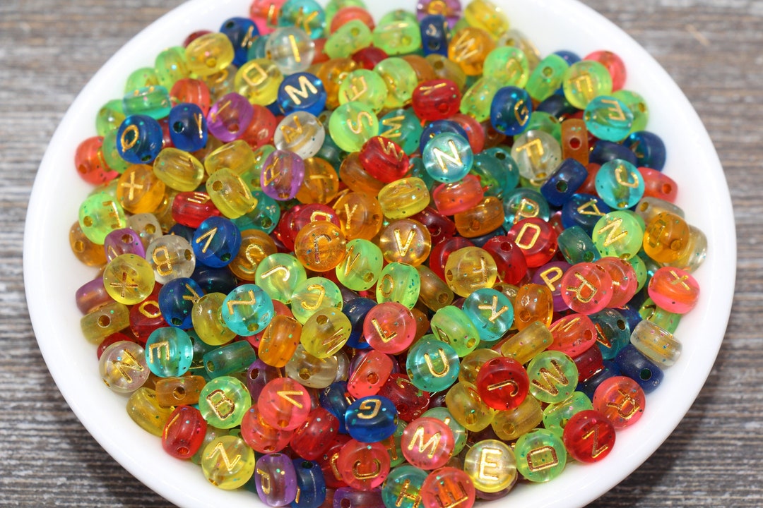 Multicolored Glitter Alphabet Letter Beads, Glitter Translucent Beads ...