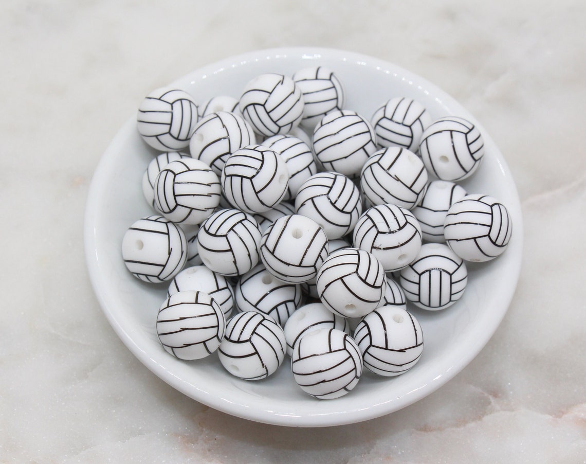 Volleyball Silicone Beads, Sports Print Silicone Beads, Round Sports ...