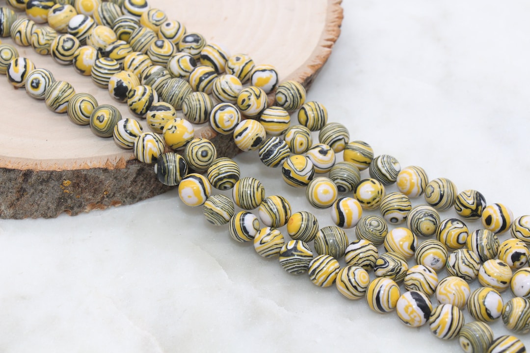 10mm Yellow Peacock Stone Beads, Yellow Malachite Synthetic Beads ...