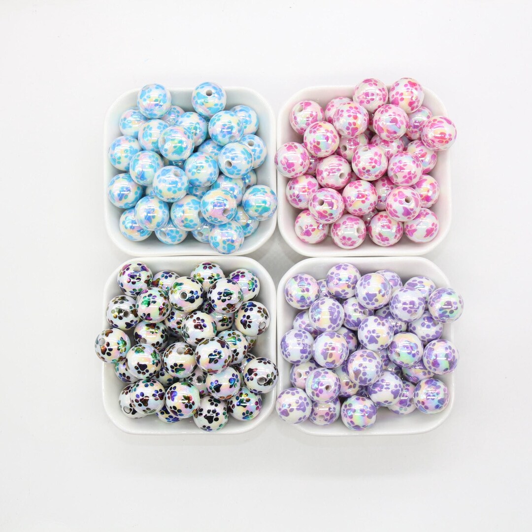 16mm Paw Beads, Dog Paw Beads, Paw Print Beads, Iridescent Bubblegum ...