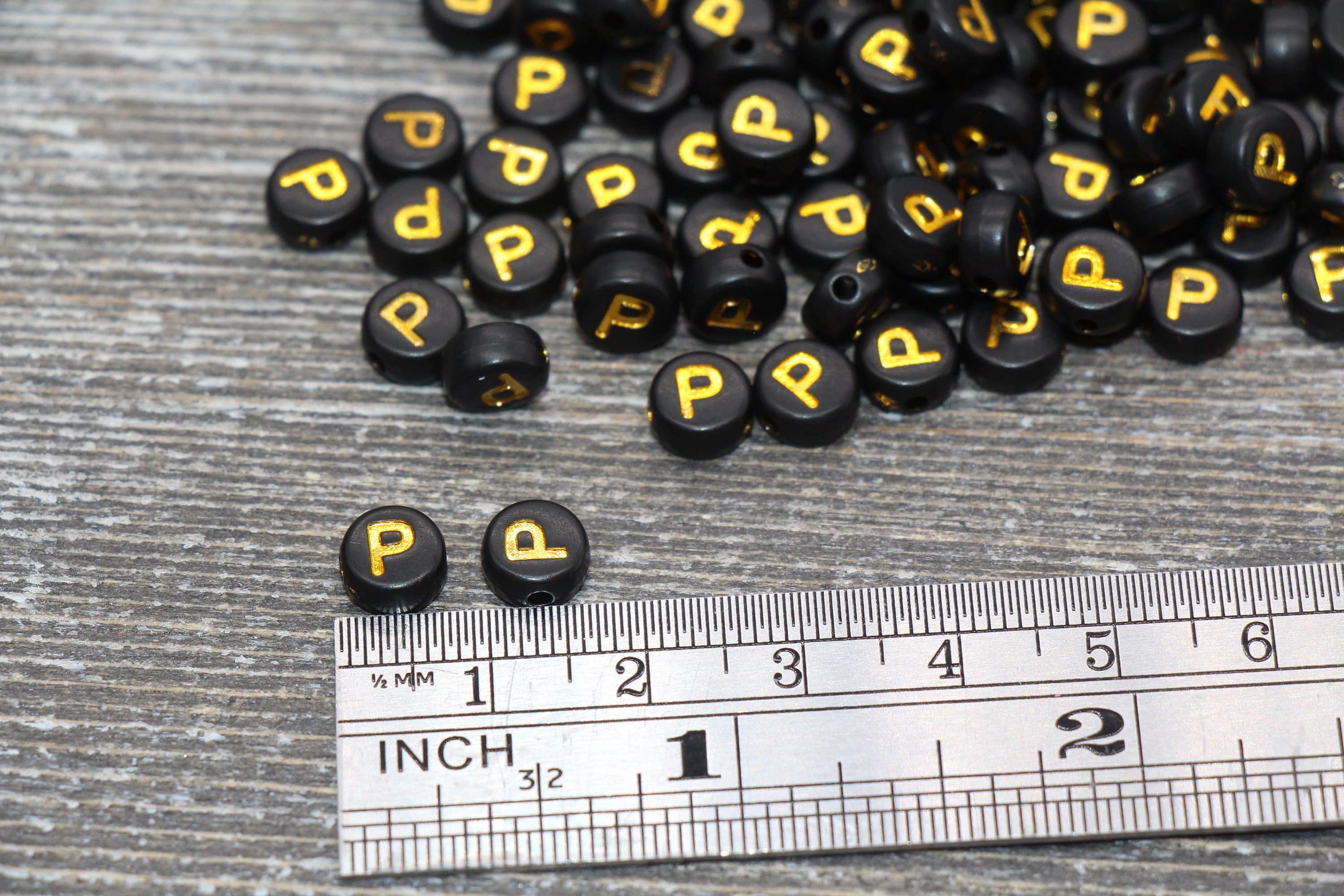 Letter P Beads Black With Gold Letter P Individual Letter | Etsy