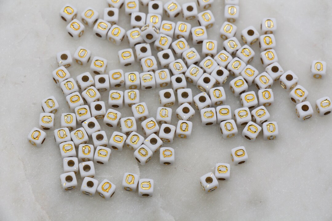 Letter Q Cube Beads, Individual Letter Beads, White and Gold Cube ...