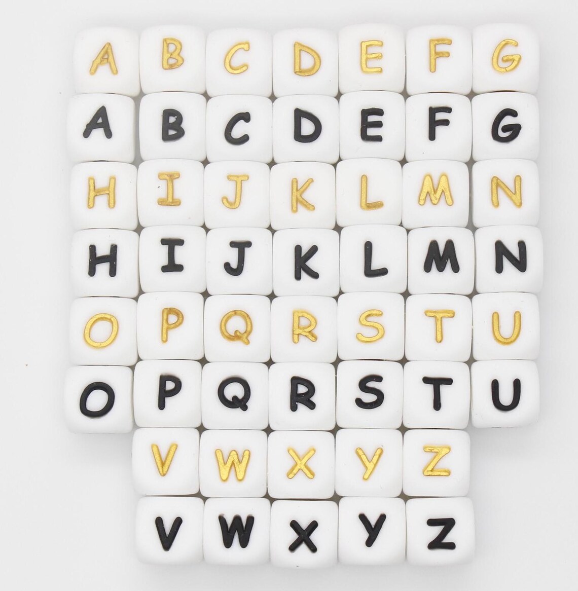 12mm Silicone Letter Beads, Alphabet Beads, Cube Letter Beads, Square ...