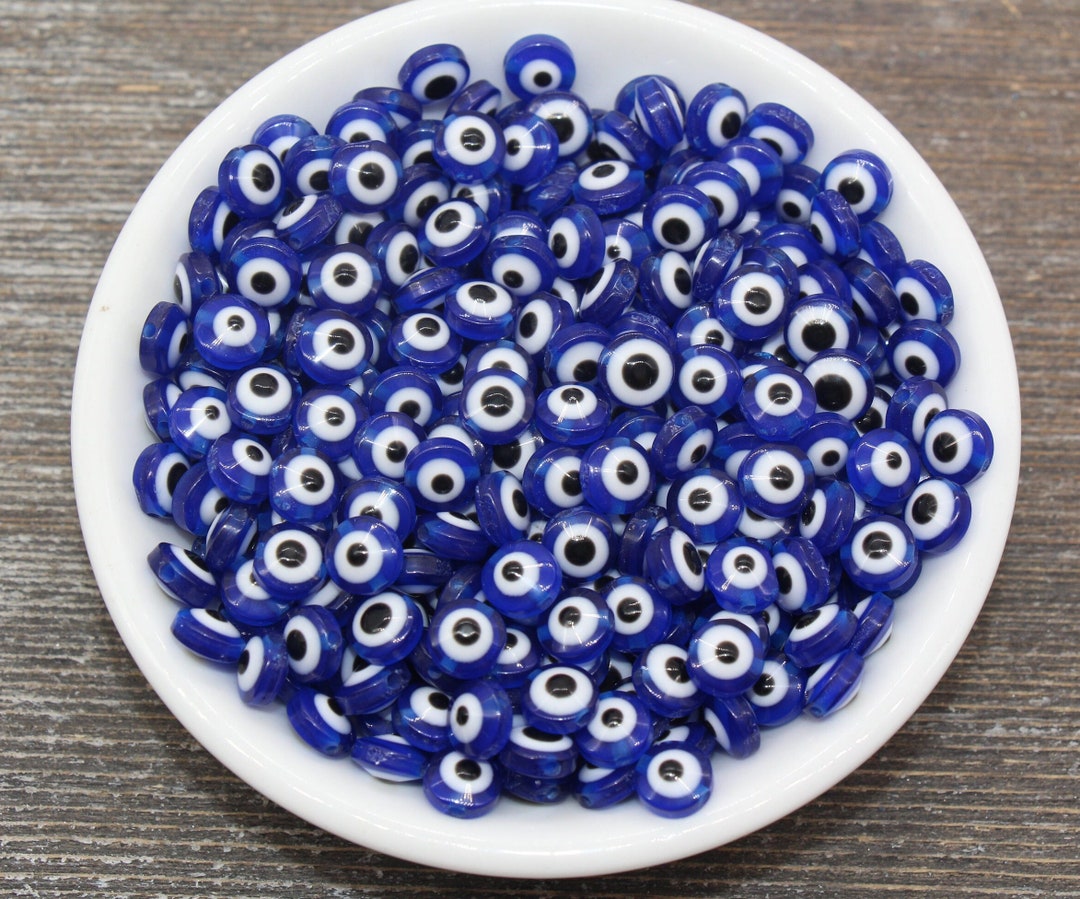 8mm Royal Blue Eyeball Beads, Flat Round Evil Eyeball Beads, Turkish ...