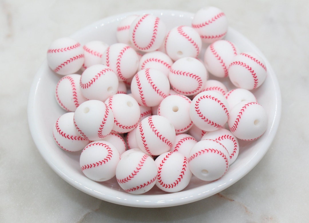 Baseball Silicone Beads, Sports Print Silicone Beads, Round Sports Ball ...