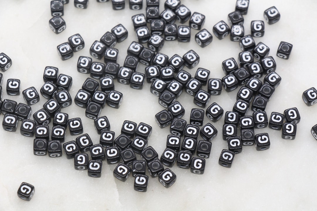 Letter G Cube Beads, Individual Letter Beads, Black and White Cube ...