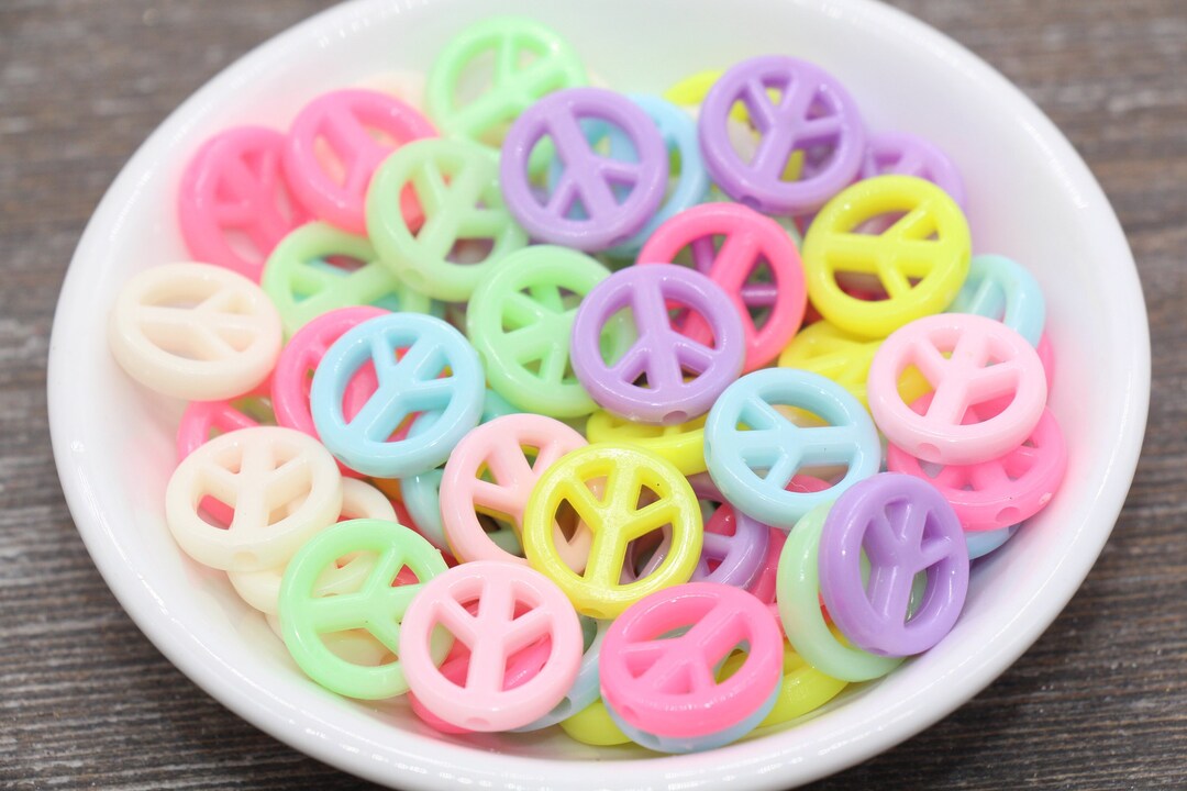 Multicolored Peace Symbol Beads, Rainbow Acrylic Peace Beads, Round ...