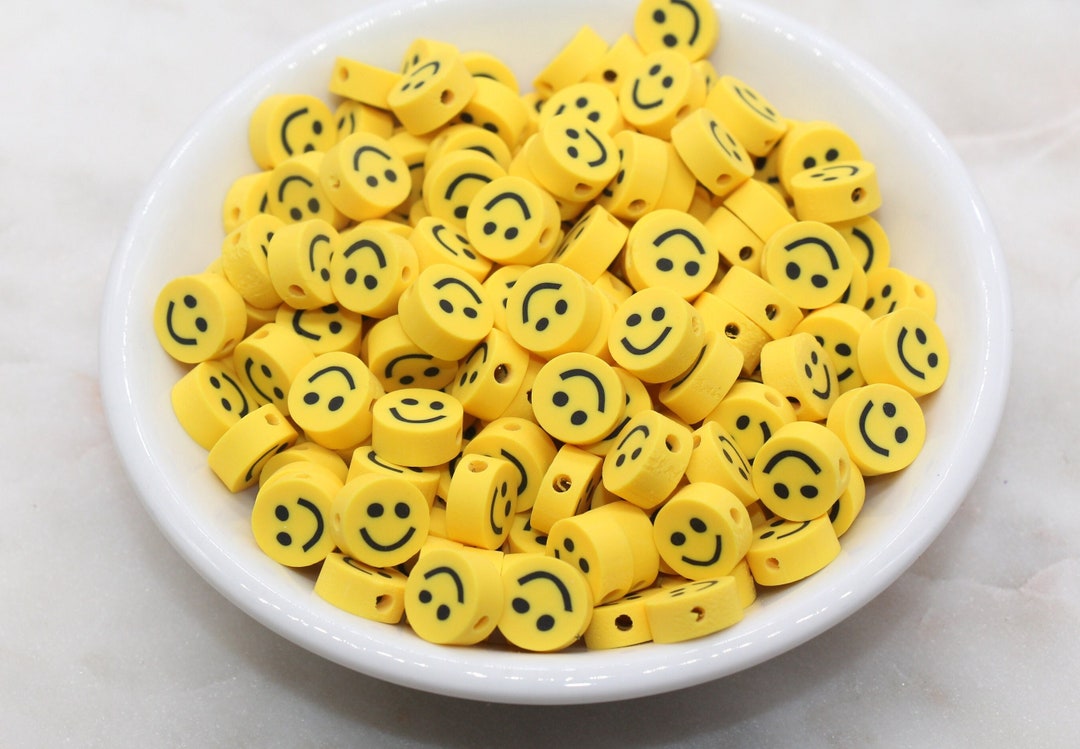 Yellow Smiley Face Polymer Clay Beads, Smiley Face Fimo Cane Beads ...