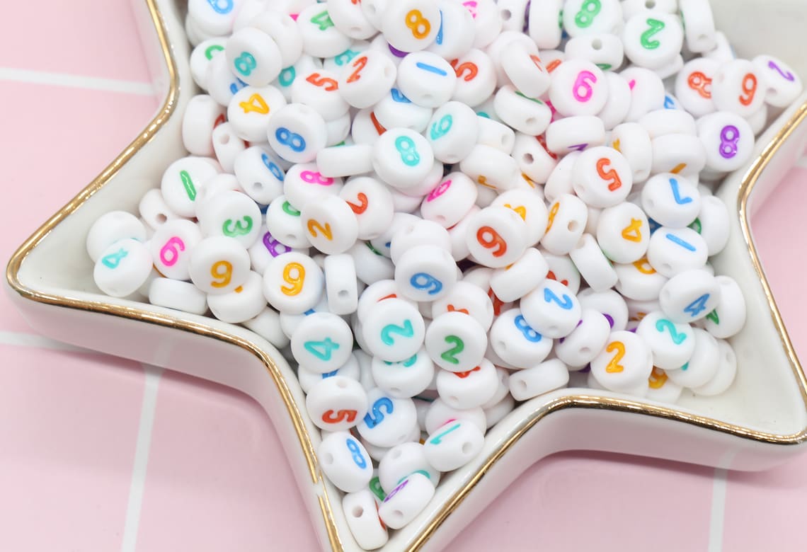 Multicolor Number Beads White Beads With Mix Color Numbers - Etsy