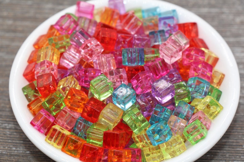 7mm Multicolor Square Beads, Mix Cube Translucent Beads, Cube Beads ...